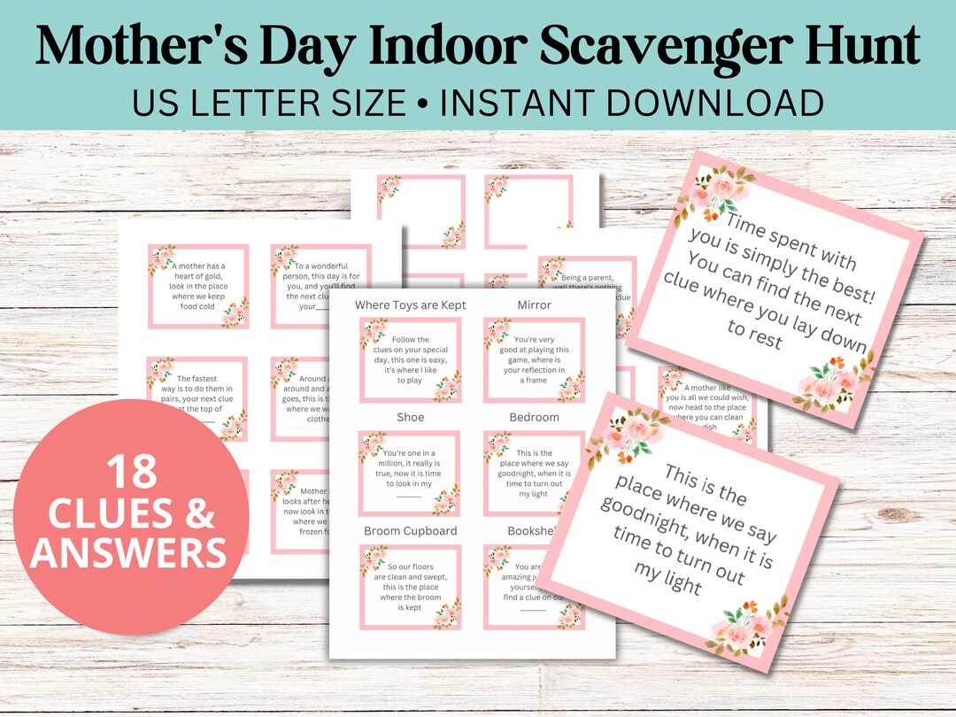 Indoor Printable Mother's Day Scavenger Hunt for Kids & Moms | Treasure ...