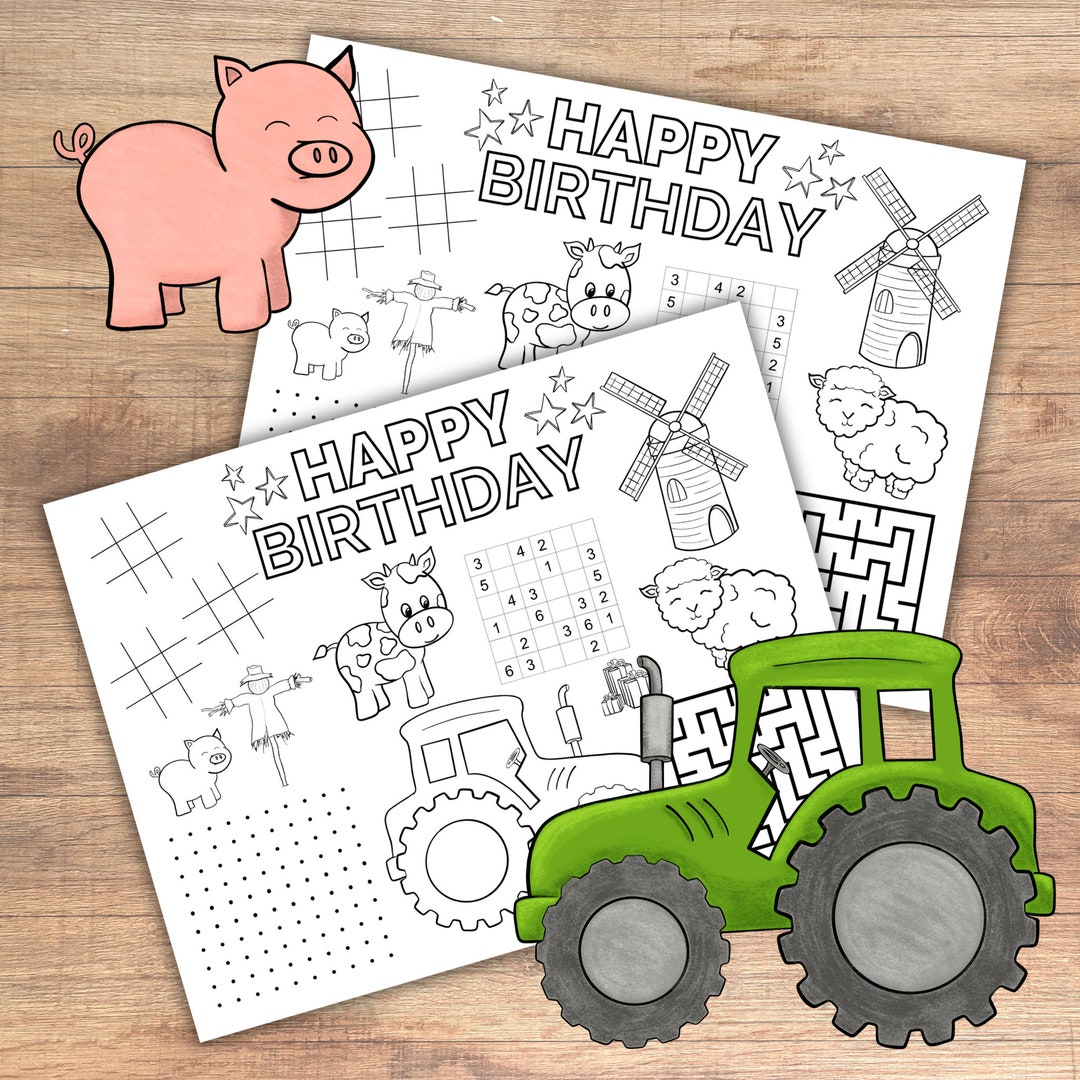 Farm Party Coloring Placemat | Tractor Birthday Placemat | Activity ...