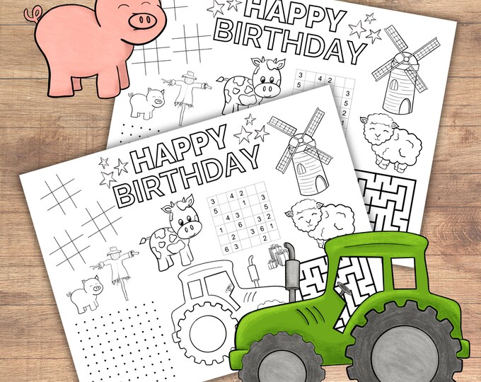 Farm Themed Personalised Activity Sheet | Birthday Party Placemat ...