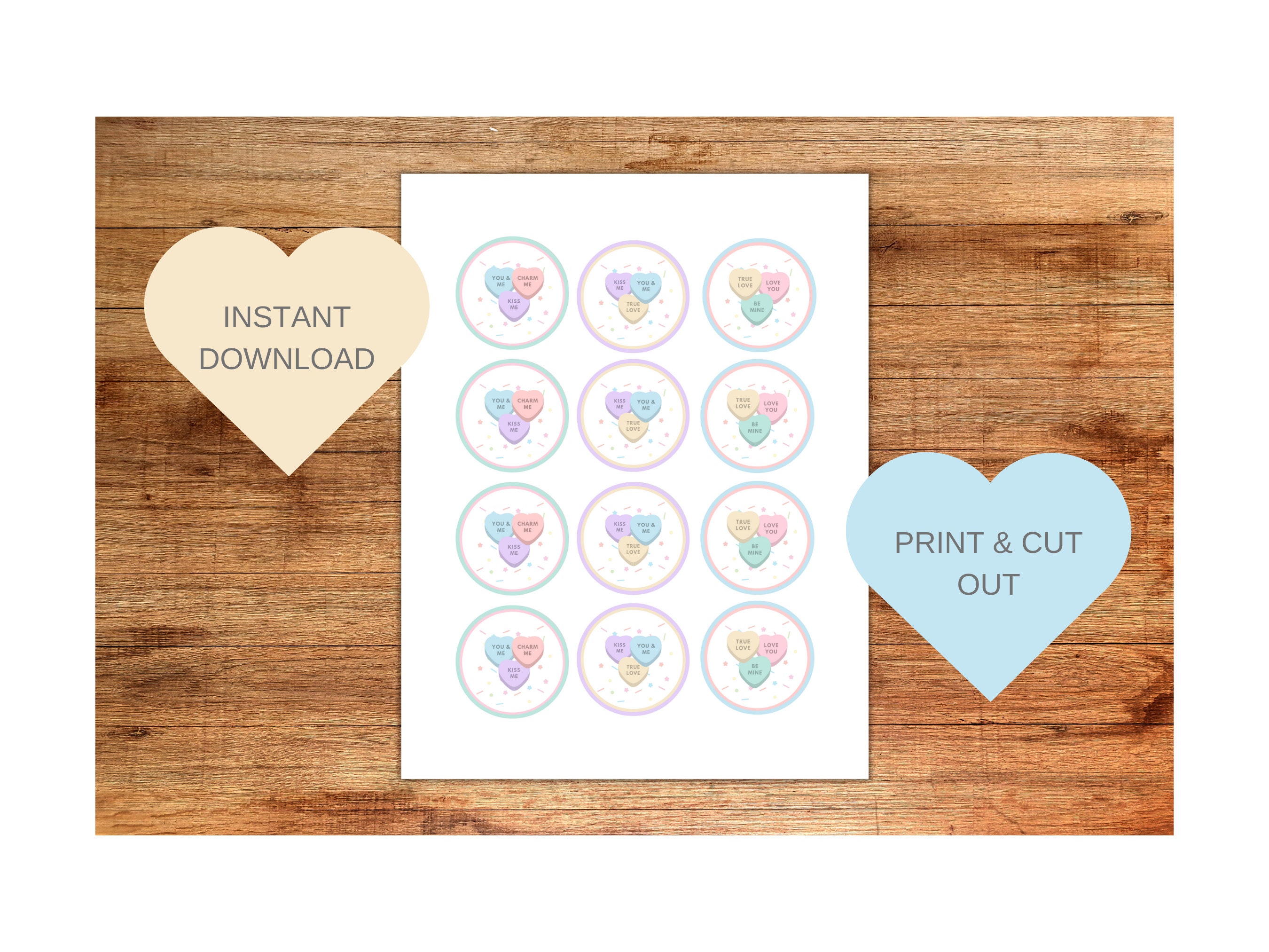 Printable Candy Sweet Heart Conversation Cupcake Toppers DIY Cake ...