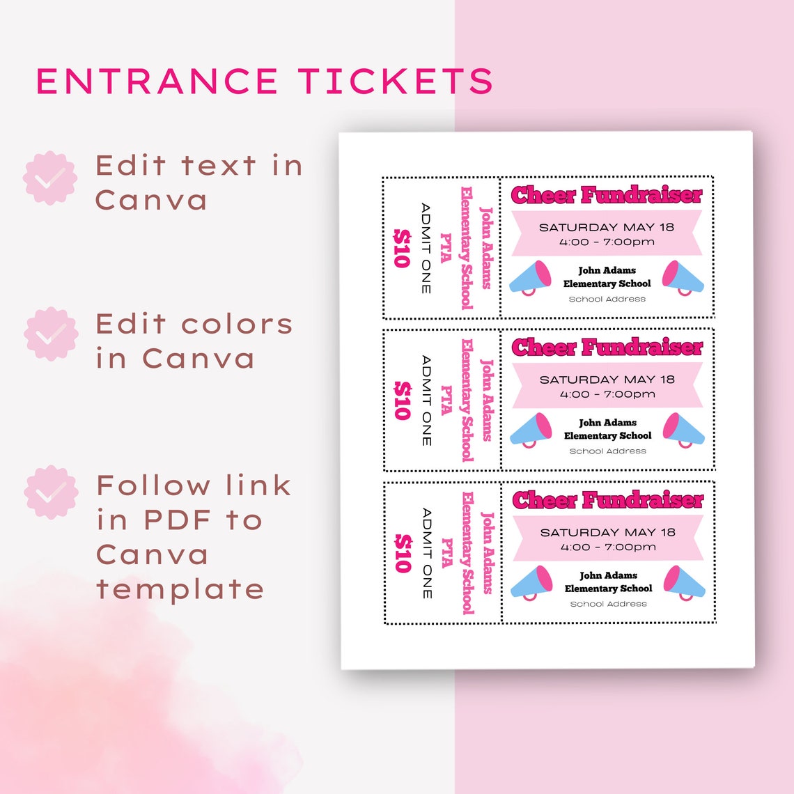 Cheer Fundraiser Entrance Tickets Template | School Cheer Squad ...