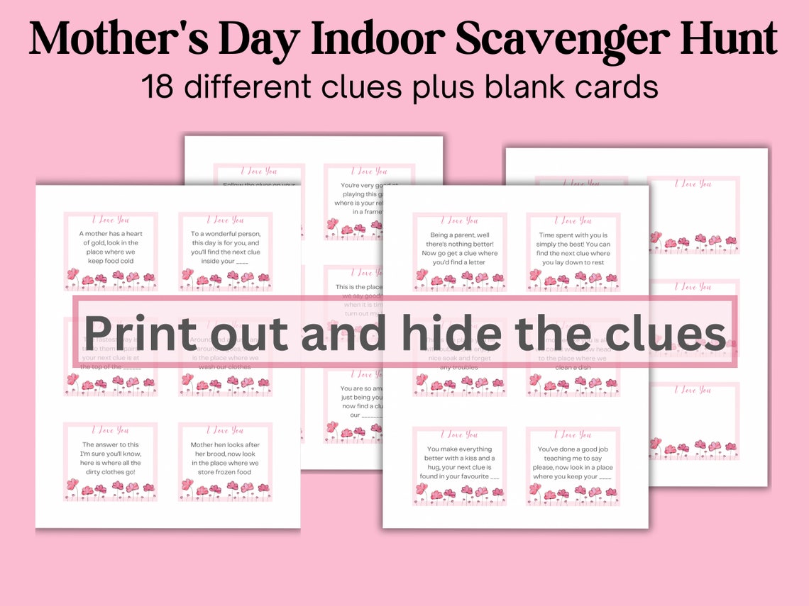 Printable Mothers Day Scavenger Hunt for Kids & Moms | Indoor Treasure ...