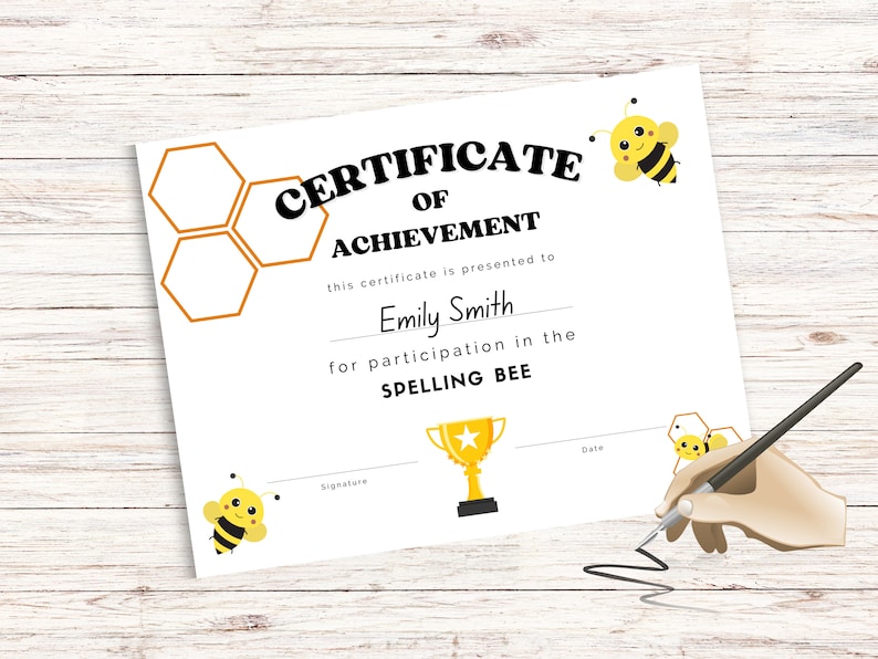 Printable Spelling Bee Certificate | 1st, 2nd, 3rd Place ...