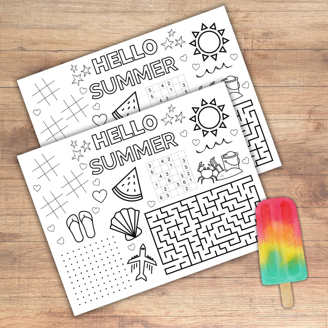 Summer Coloring Placemat | Summer Activity Placemat | Instant Download ...