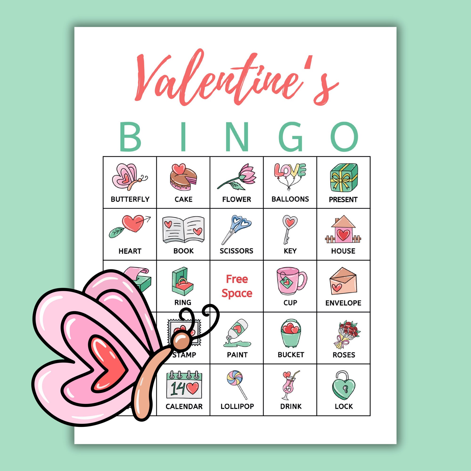 Kindergarten Valentine's Day Bingo Board | 50 Unique Boards | Valentine ...