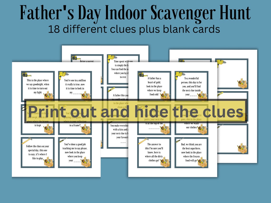 Fathers Day Printable Scavenger Hunt for Kids & Dads Indoor Treasure ...