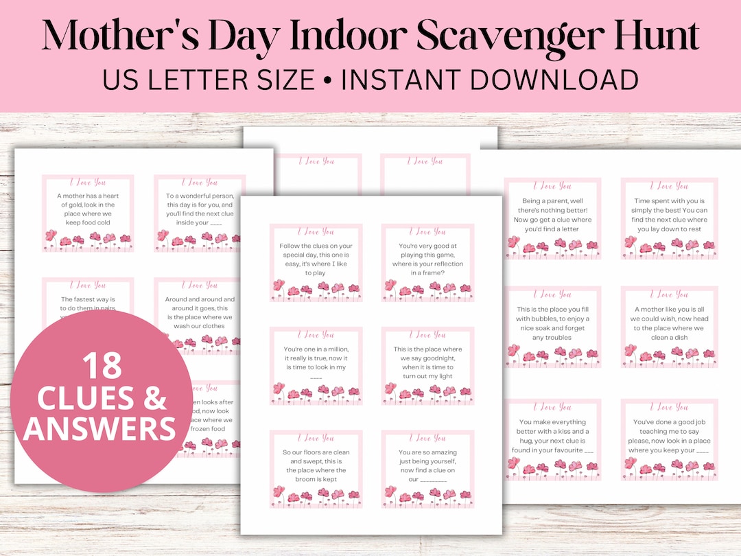 Printable Mothers Day Scavenger Hunt for Kids & Moms | Indoor Treasure ...