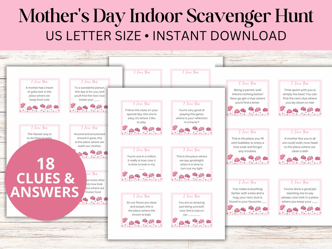 Printable Mothers Day Scavenger Hunt for Kids & Moms | Indoor Treasure ...