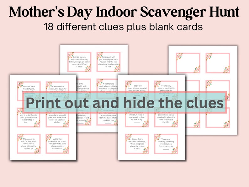 Indoor Printable Mother's Day Scavenger Hunt for Kids & Moms | Treasure ...