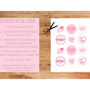 Valentines Day Printable Cupcake Toppers Pink Heart DIY Cake Topper ...