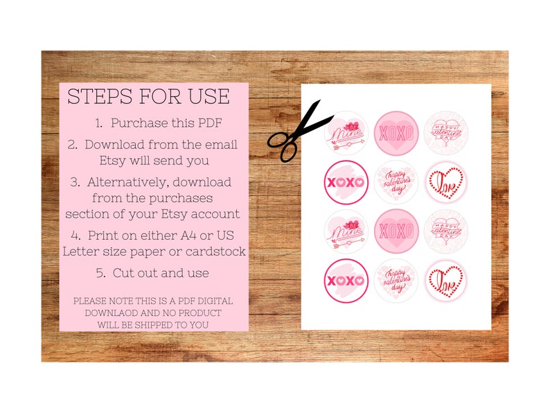 Valentines Day Printable Cupcake Toppers Pink Heart DIY Cake Topper ...