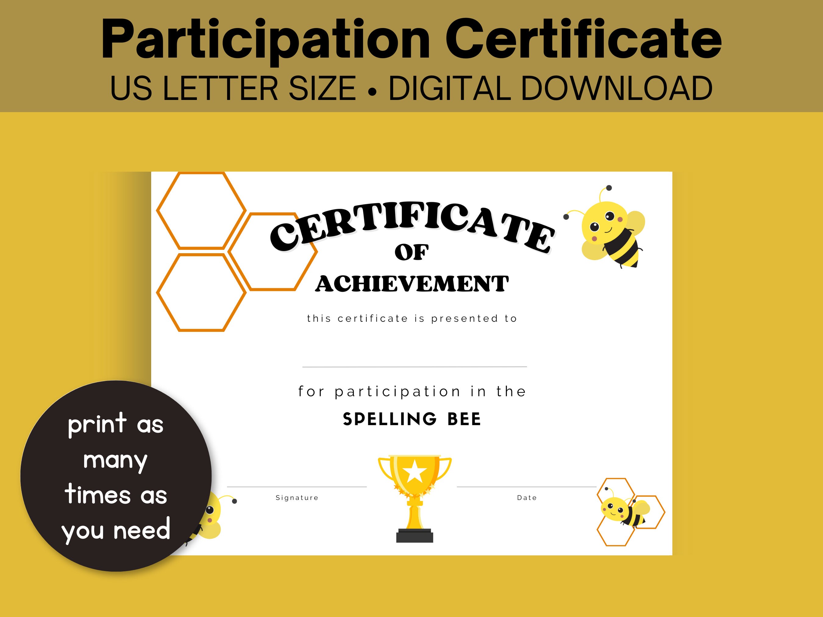 Printable Spelling Bee Certificate | 1st, 2nd, 3rd Place ...