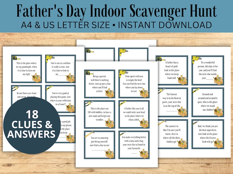 Fathers Day Printable Scavenger Hunt for Kids & Dads Indoor Treasure ...