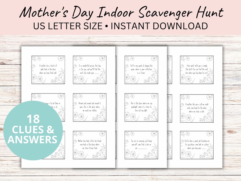 Printable Mothers Day Scavenger Hunt Clues for Kids & Moms Treasure ...