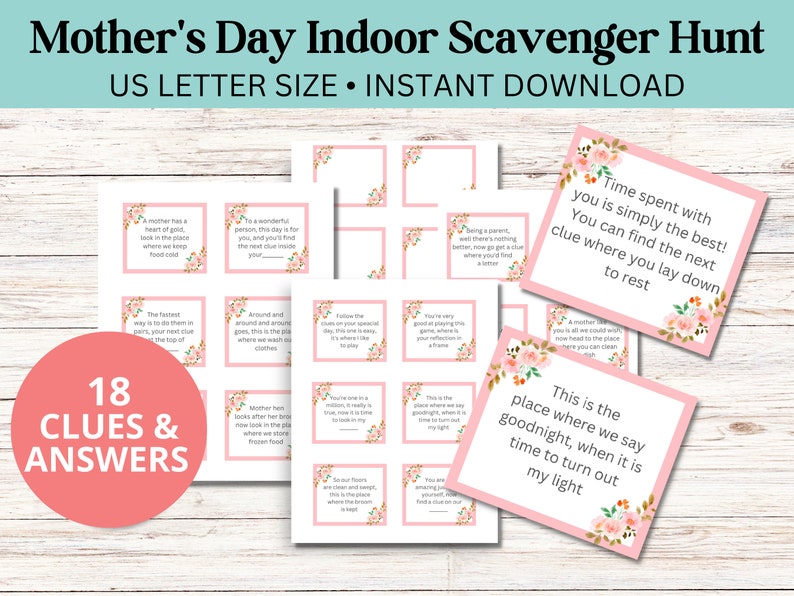 Indoor Printable Mother's Day Scavenger Hunt for Kids & - Etsy