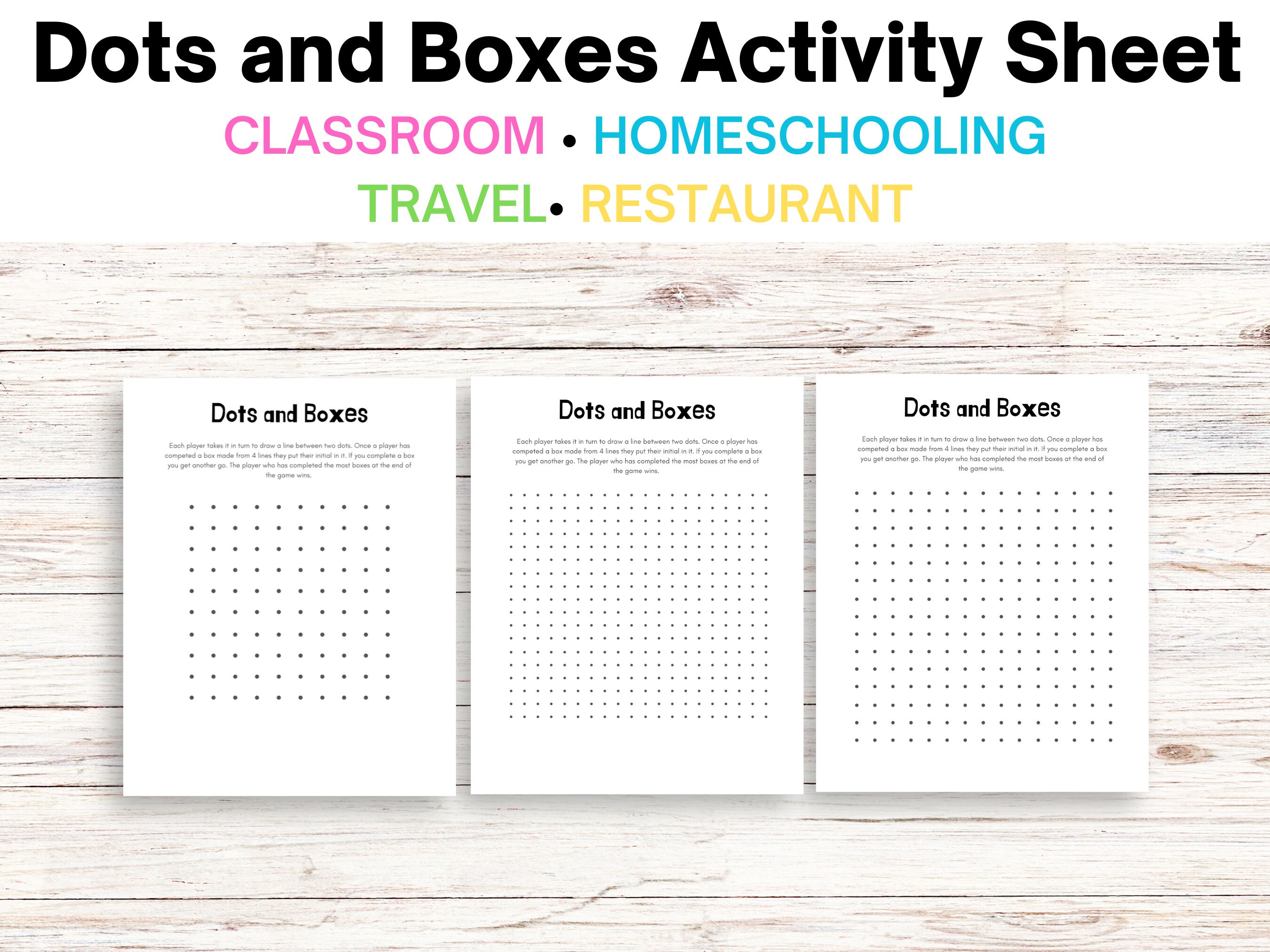 Printable Dots and Boxes Sheets Restaurant, Classroom and Travel Games ...