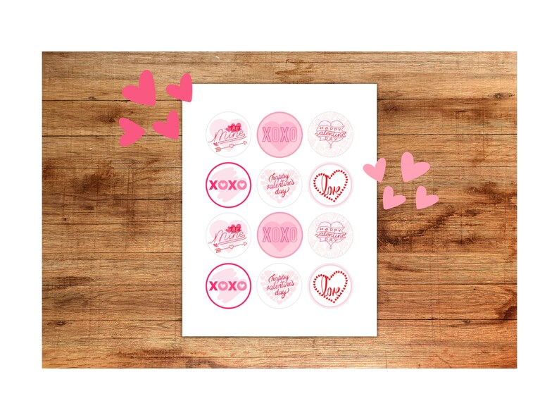 Valentines Day Printable Cupcake Toppers Pink Heart DIY Cake Topper ...