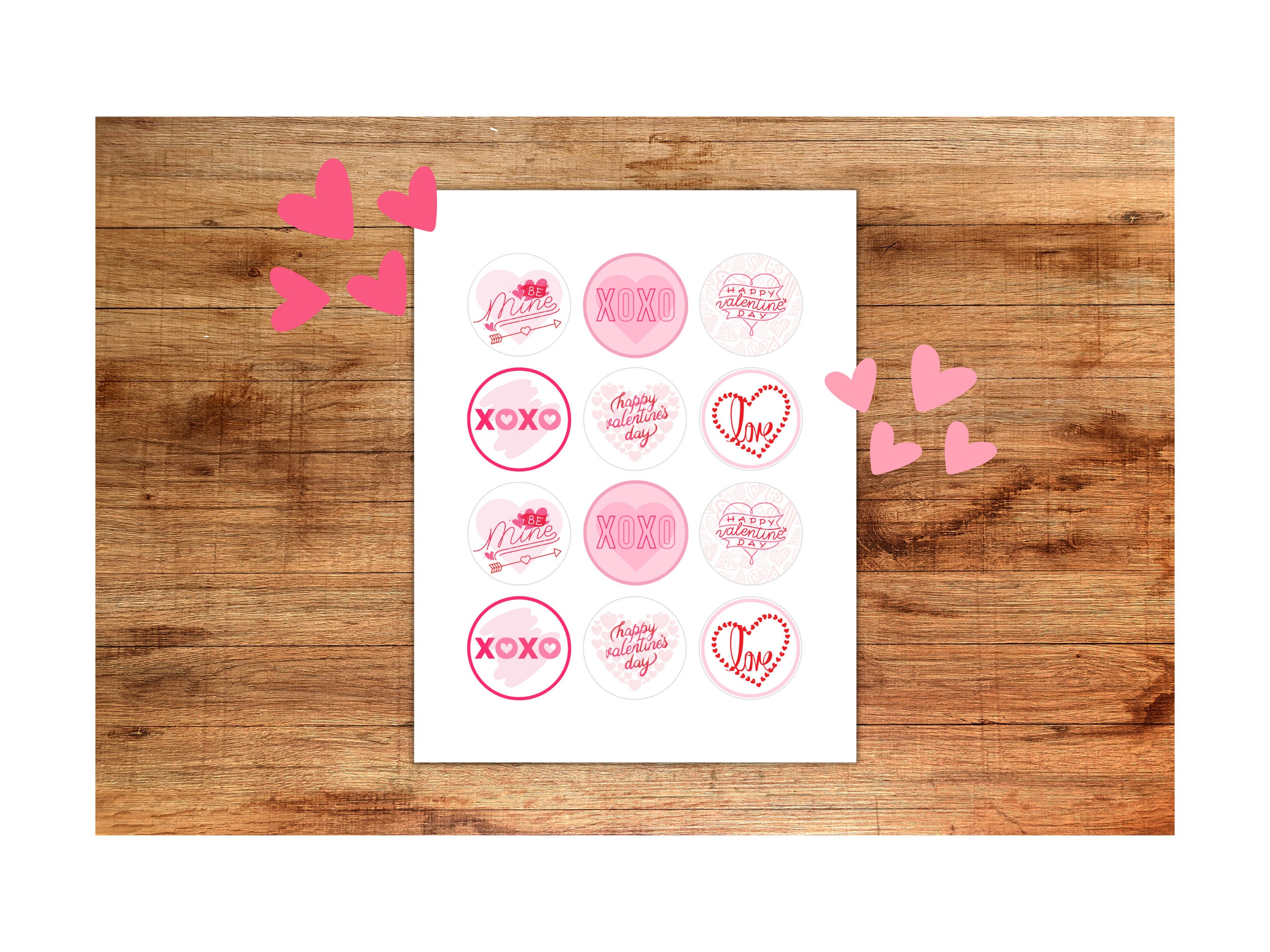Valentines Day Printable Cupcake Toppers Pink Heart DIY Cake Topper ...