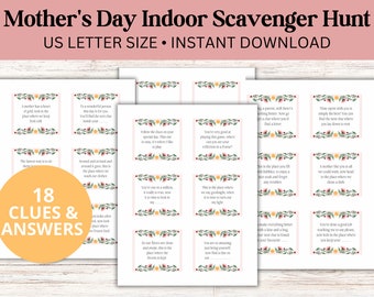 Mothers Day Scavenger Hunt Printable Clues Indoor Treasure - Etsy