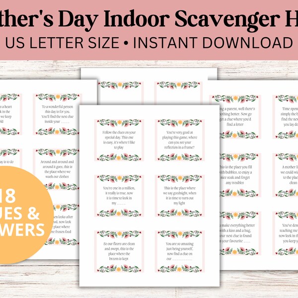Printable Mothers Day Scavenger Hunt for Kids & Moms Indoor Treasure ...