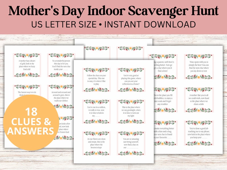 Printable Mothers Day Scavenger Hunt for Kids & Moms | Indoor Treasure ...