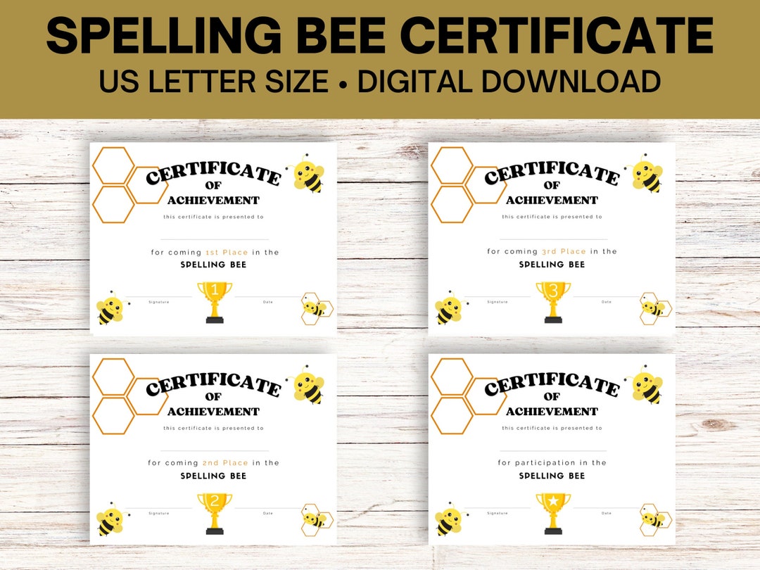 Printable Spelling Bee Certificate | 1st, 2nd, 3rd Place ...