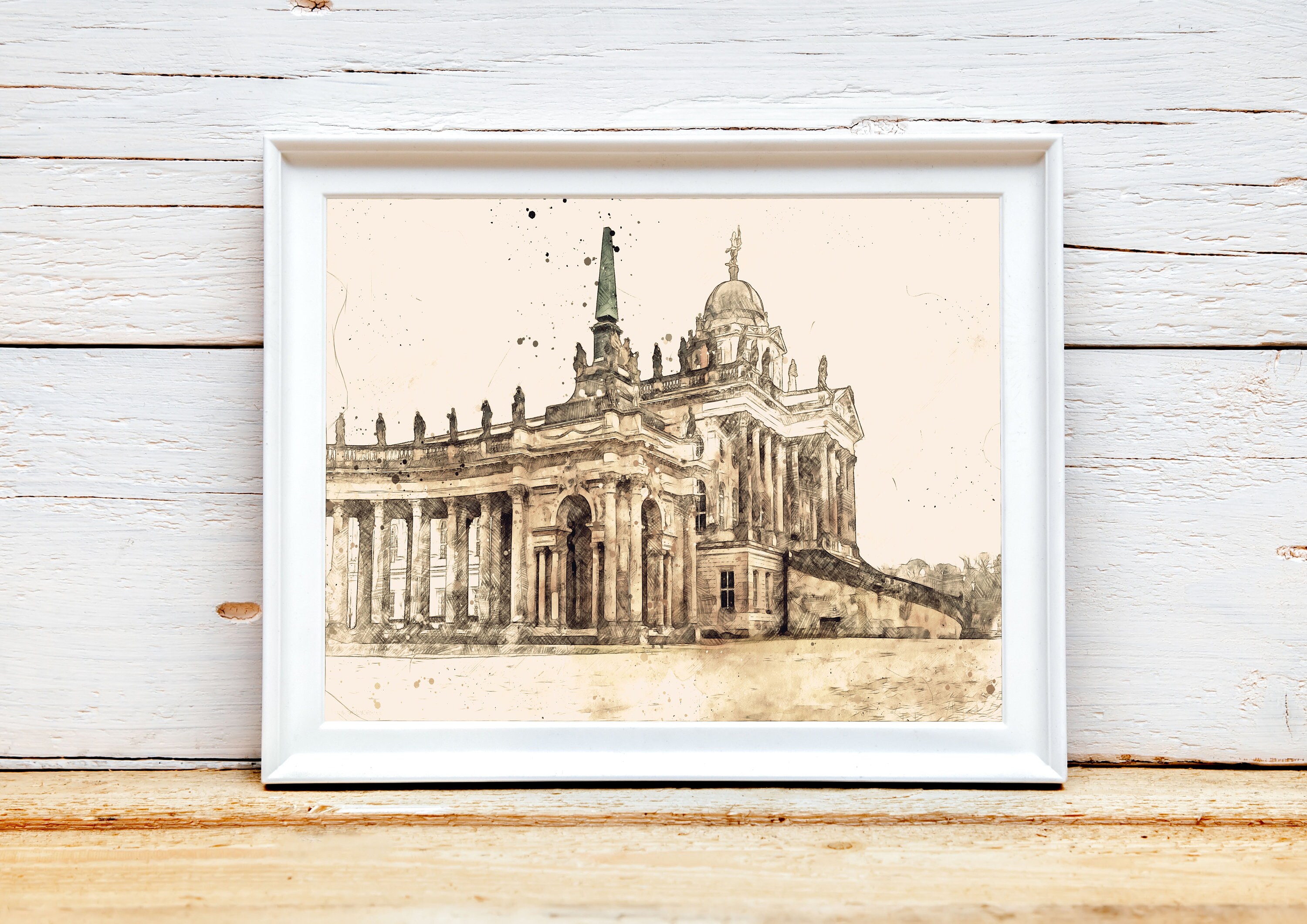 Vintage European Architecture Painting Wall Art Print Saint Charles ...