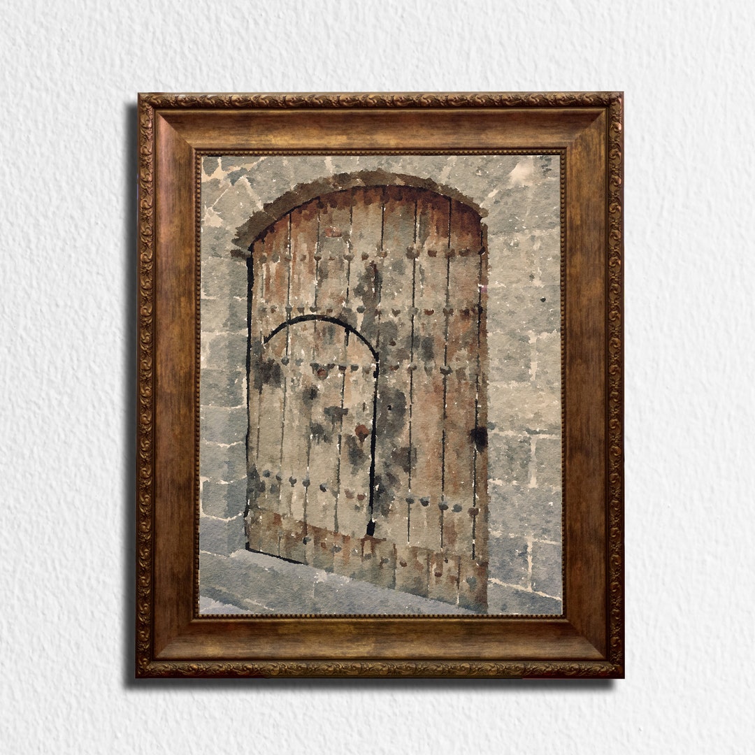 Vintage Door Painting Old Castle Entrance Door Within a Door - Etsy