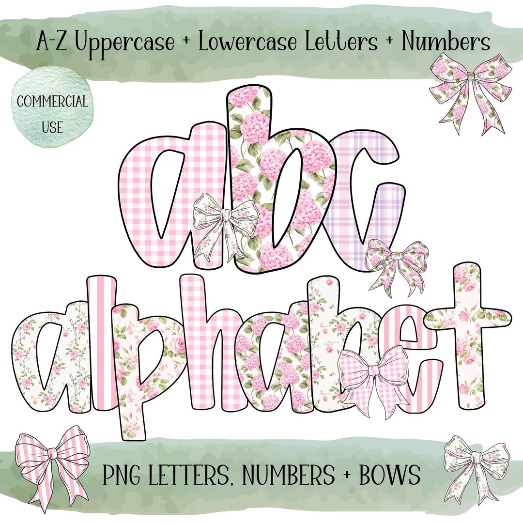 Preppy Retro Floral Alphabet PNG Bundle – 6 Grandmillenial Alphabet ...
