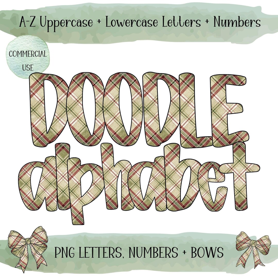 Doodle Alphabet PNG Bundle, Plaid Doodle Letter Clipart, Digital ...