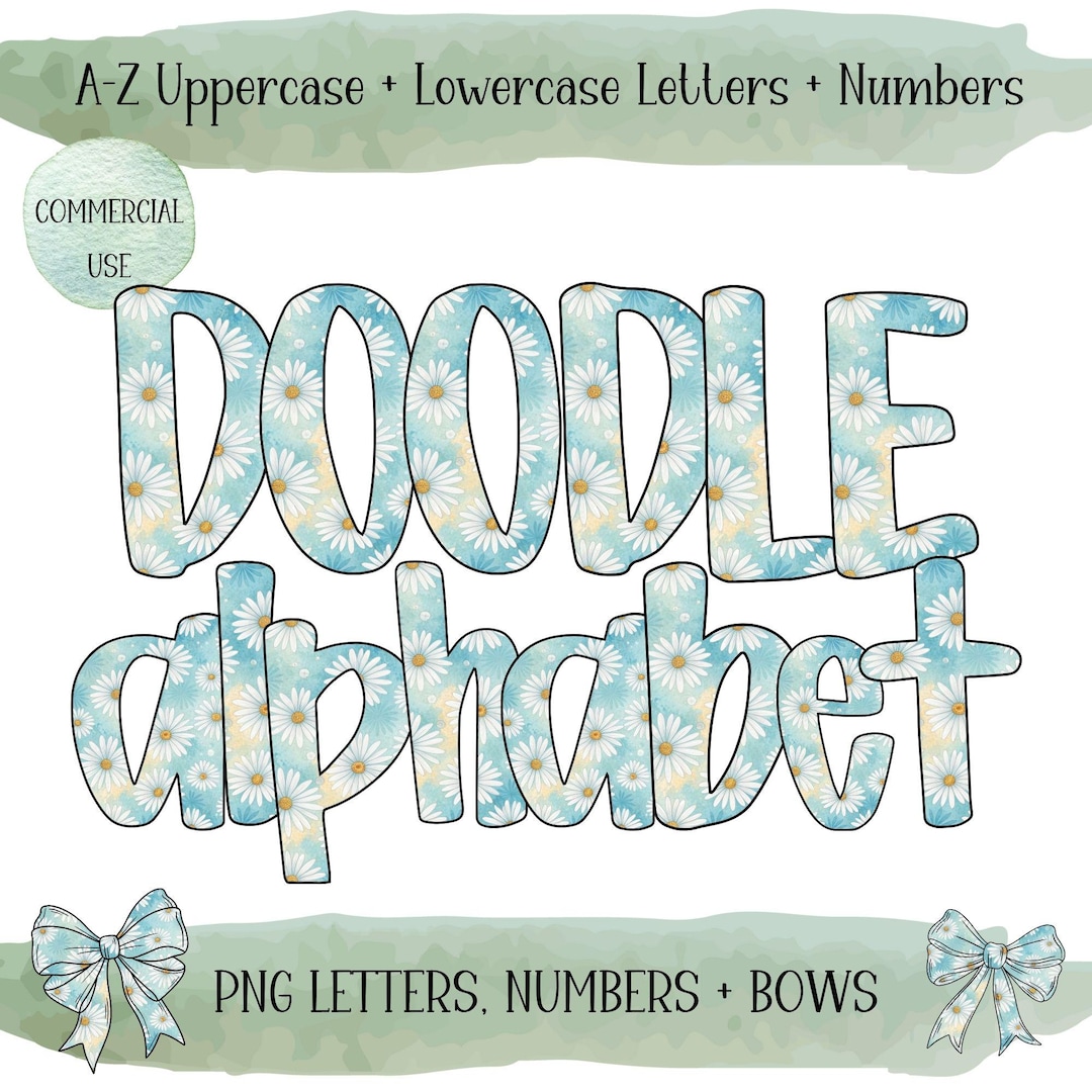 Floral Alphabet PNG Bundle, Daisy Doodle Letter Clipart, Doodle Letter ...