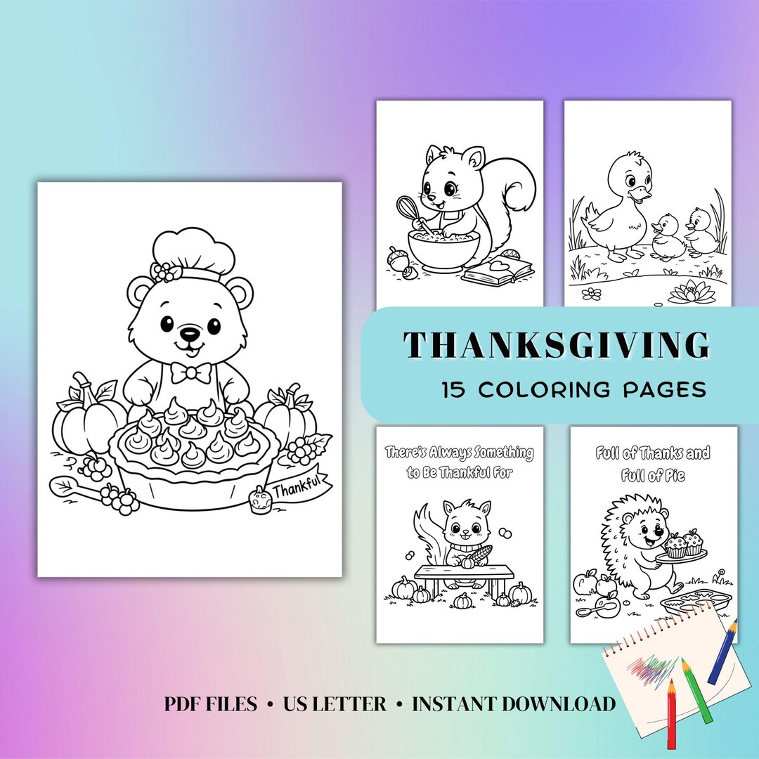 Thanksgiving Coloring Pages for Kids and Adults, Cute Animal Printable ...