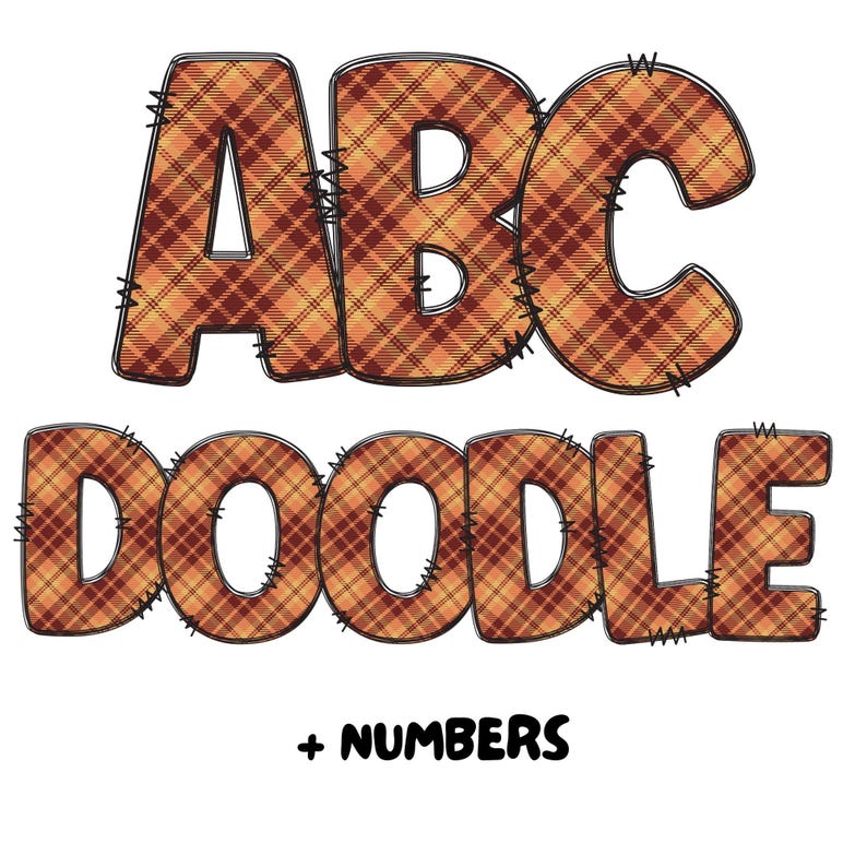 Autumn Plaid Alphabet PNG: Fall Doodle Font Clipart (commercial Use ...