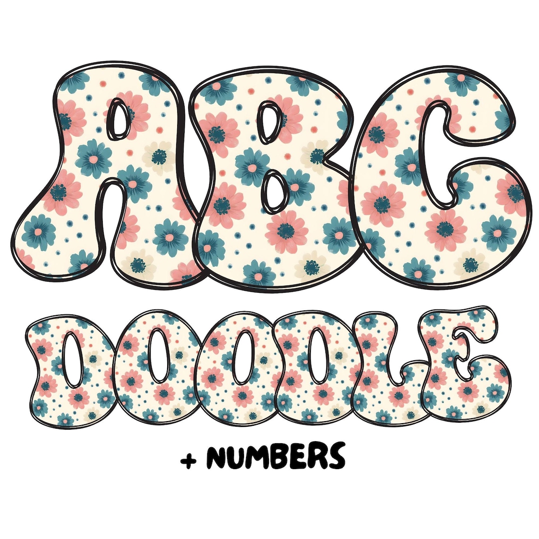 Retro 70s Floral Alphabet PNG: Groovy Doodle Letters & Numbers (digital ...