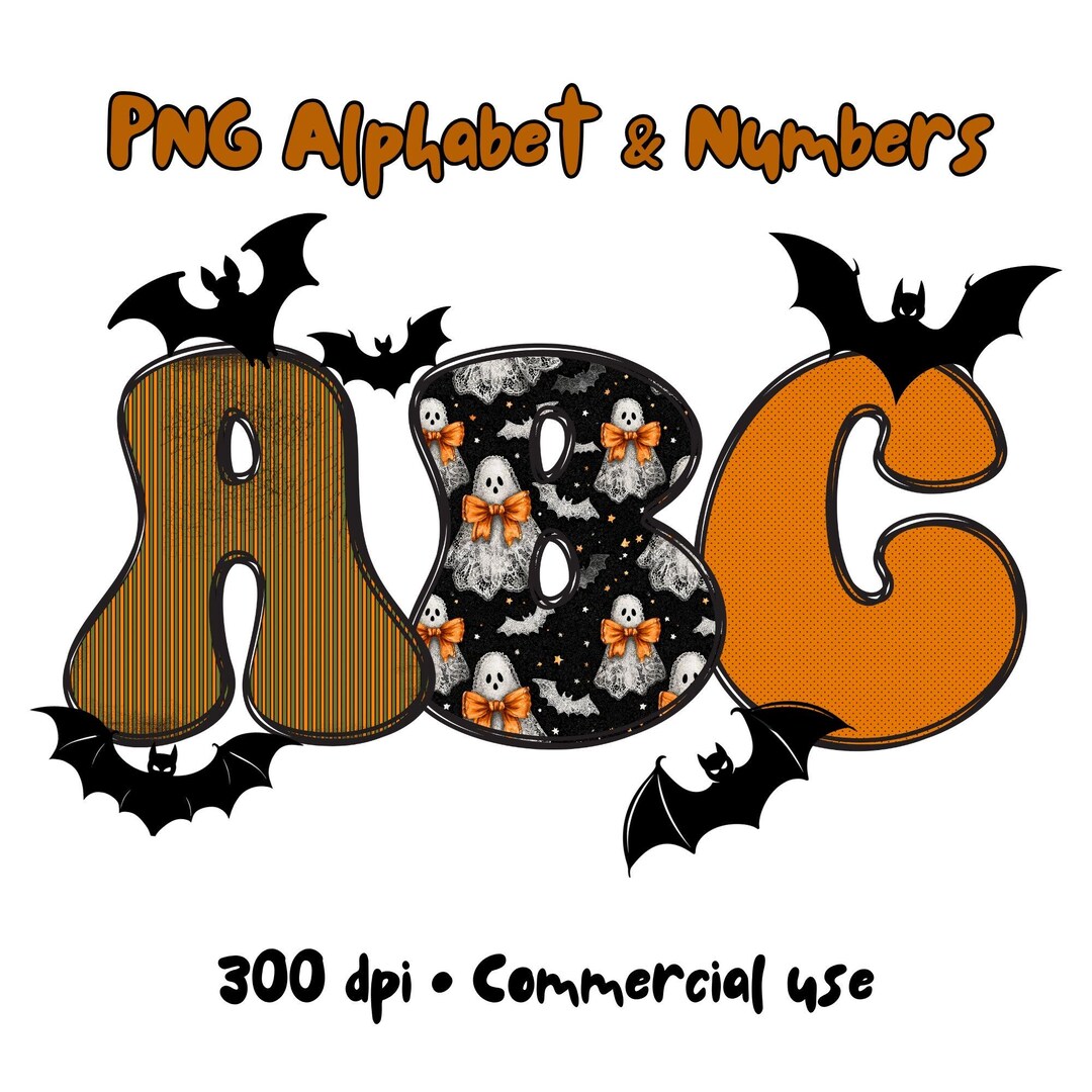 Halloween PNG Clipart Alphabet: Spooky Ghost Letters, Bats (commercial ...