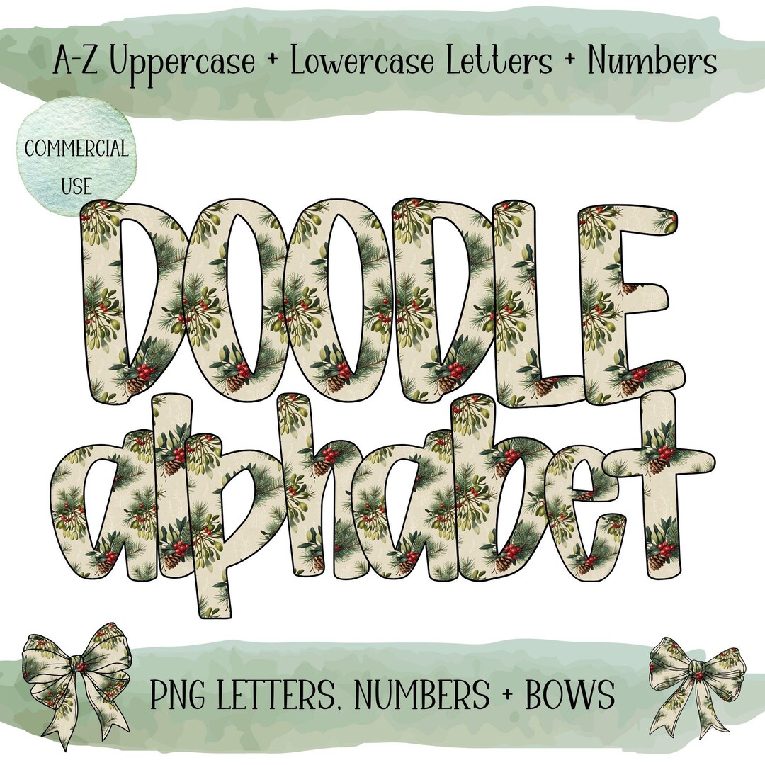 Christmas Alphabet Vintage PNG Bundle, Retro Christmas Doodle Letters ...