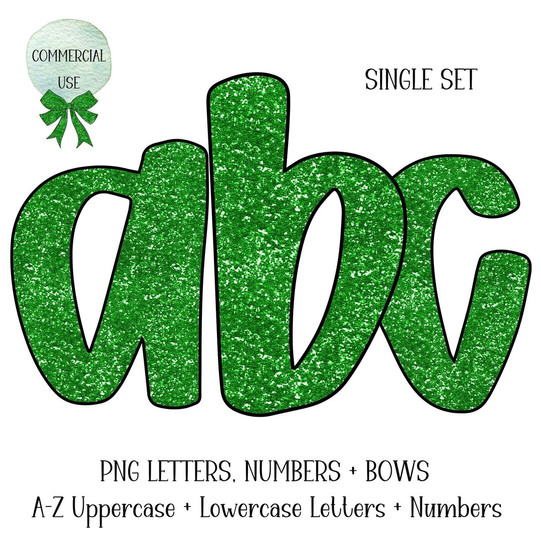 Christmas Glitter Alphabet PNG, Green Doodle Letters & Numbers, Digital ...
