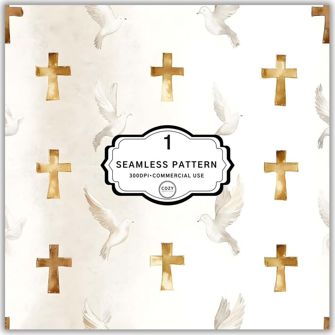 Christian Seamless Pattern With Cross & Dove, Faith Digital Paper - Etsy