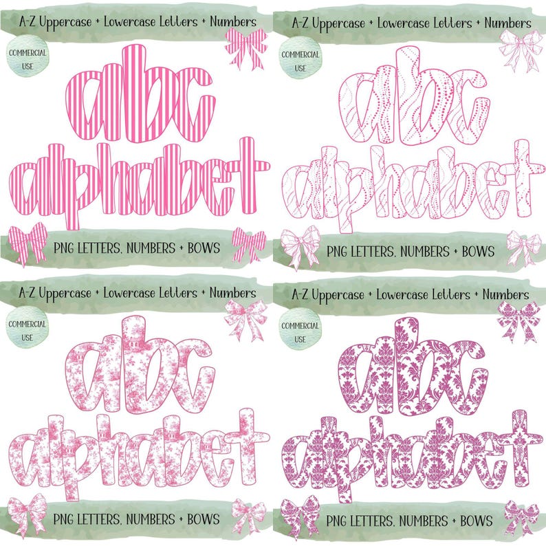 Preppy Retro Floral Alphabet PNG Bundle – 24 Grandmillenial Alphabet ...