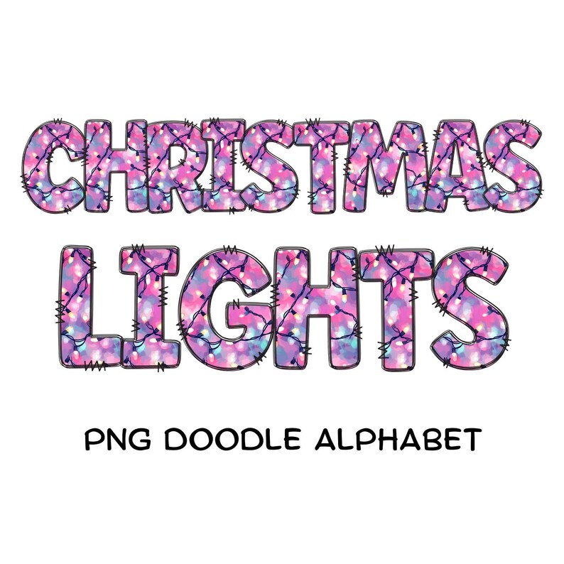 Christmas Doodle Alphabet PNG Bundle: Christmas Lights Letter Clipart ...