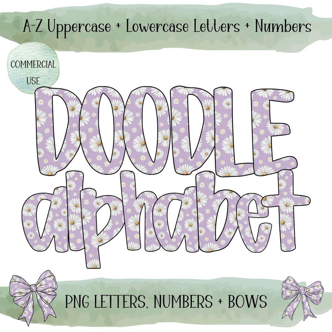 Floral Doodle Alphabet PNG Bundle, Grandmillenial Daisy Alphabet ...