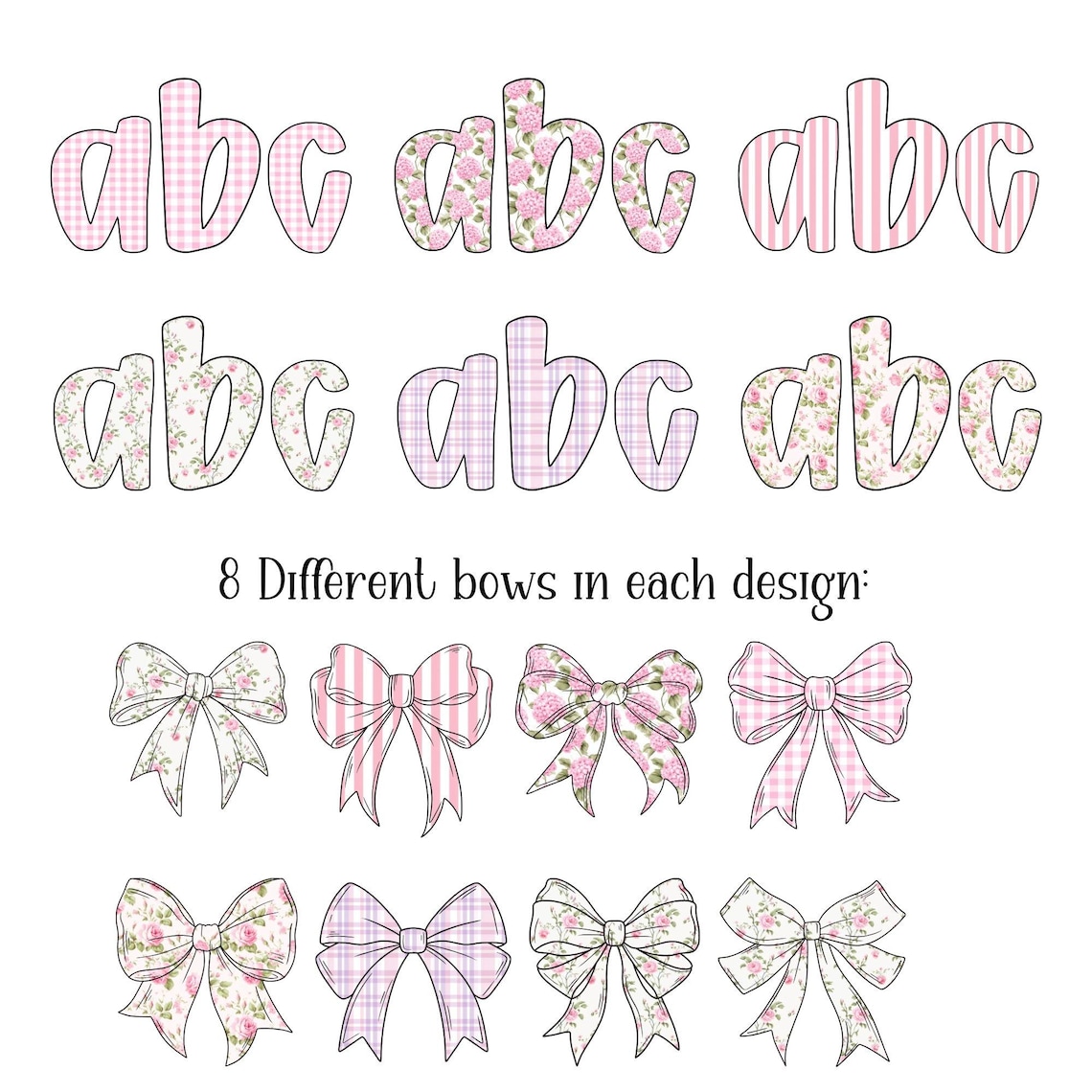 Preppy Retro Floral Alphabet PNG Bundle – 6 Grandmillenial Alphabet ...