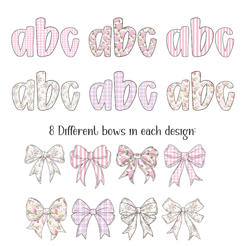 Preppy Retro Floral Alphabet PNG Bundle – 6 Grandmillenial Alphabet ...