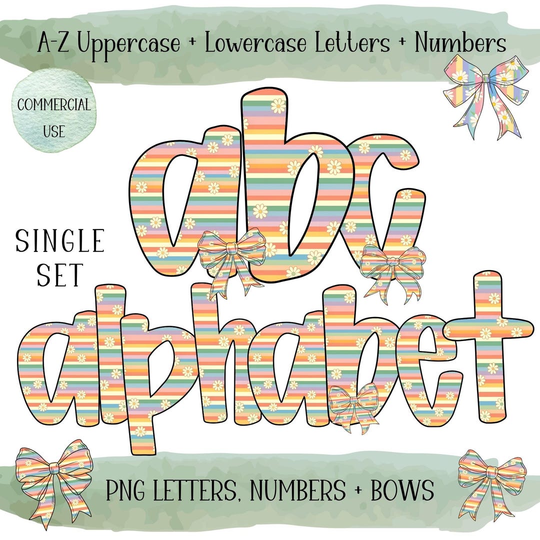 Preppy Retro Floral Alphabet PNG Bundle, Preppy Daisy Doodle Letters ...