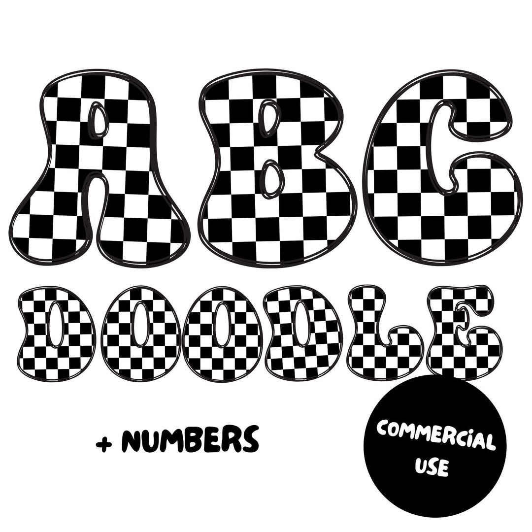 Retro Checkerboard Alphabet Clipart: Groovy Doodle Font (PNG Digital ...