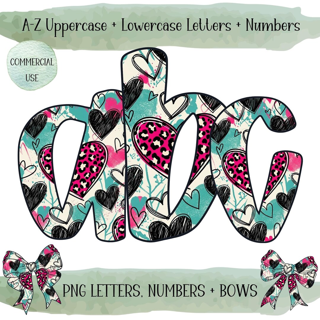 Valentines Heart Alphabet PNG Clipart, Pink Doodle Font, Commercial Use ...