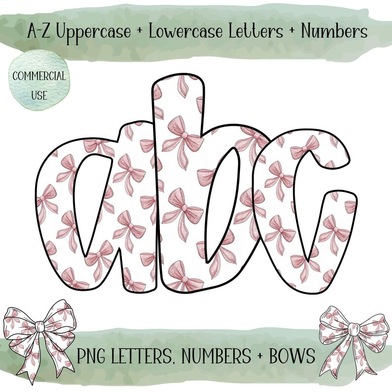 Pink Doodle Alphabet PNG Bundle – Coquette Bow Letters, Preppy Pink ...