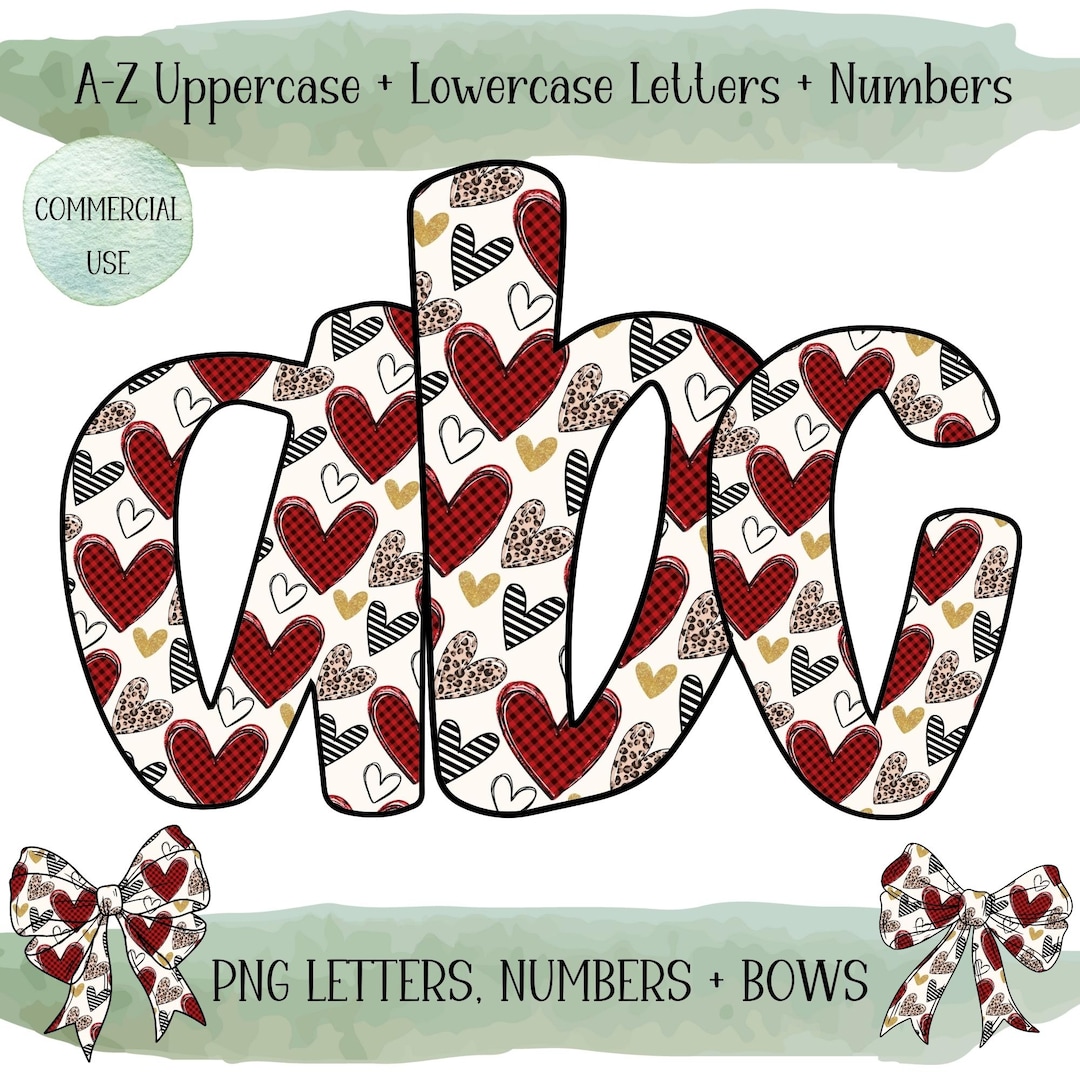 Valentine Doodle Alphabet, Heart Doodle Font, Valentines Clipart ...