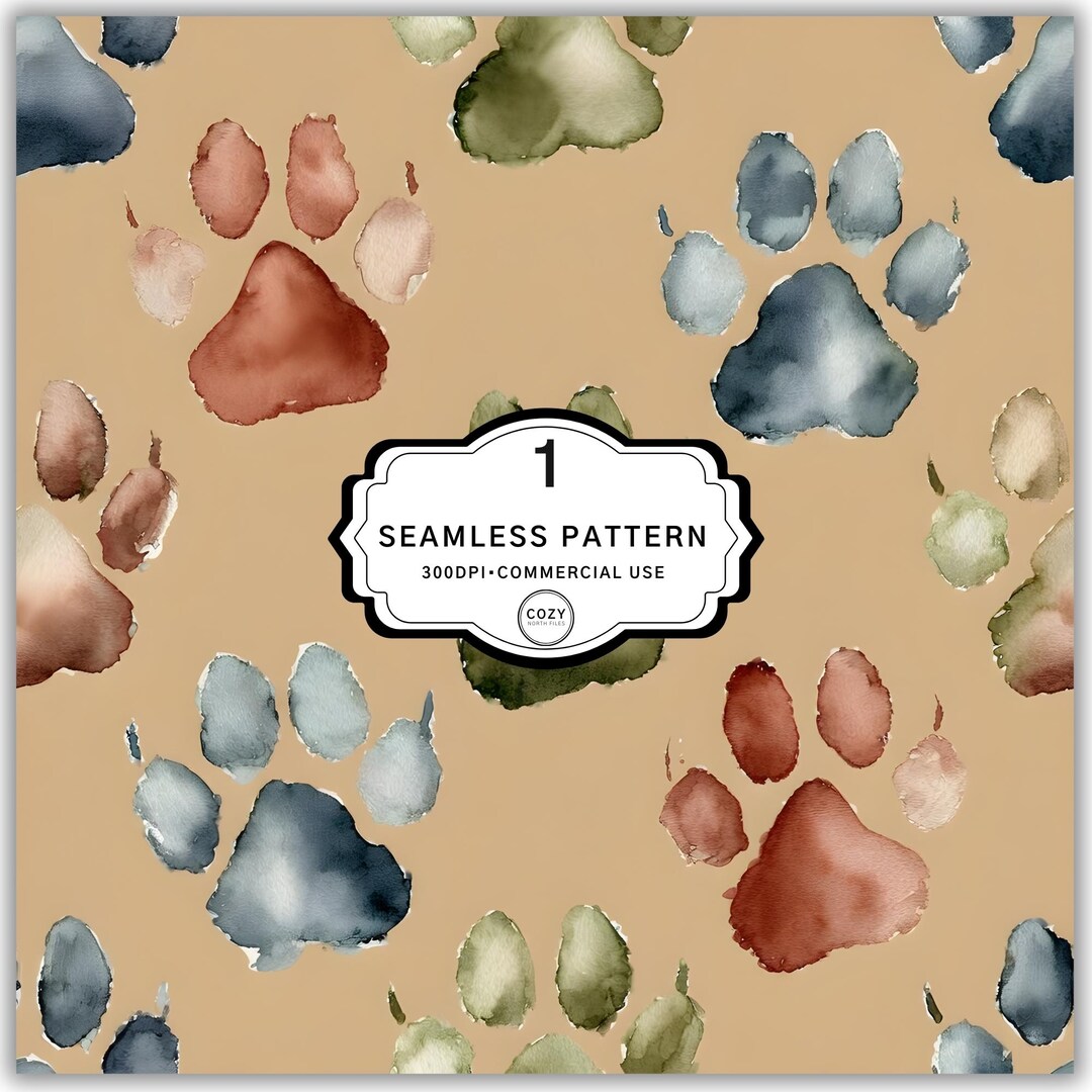 Paw Print Seamless Pattern, Watercolor Paws Digital Paper - Etsy