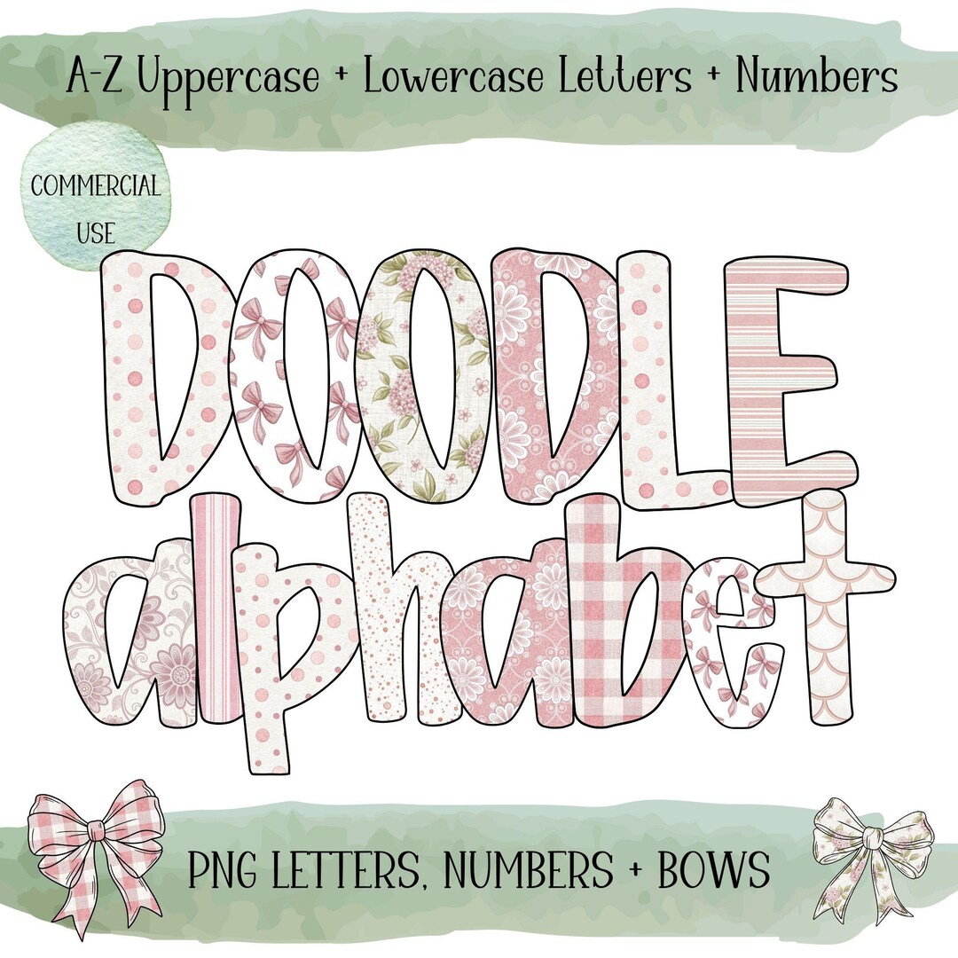 Pink Doodle Alphabet PNG Bundle – 12 Coquette Toile Letters, Preppy ...